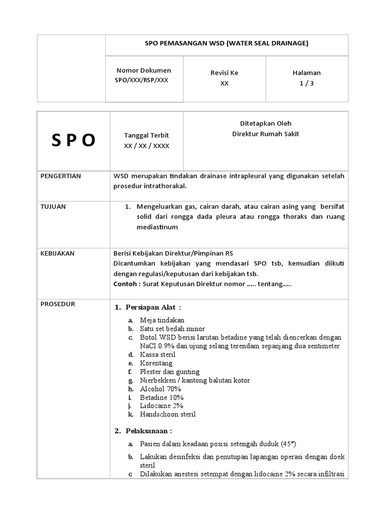 SOP Pemasangan WSD | PDF