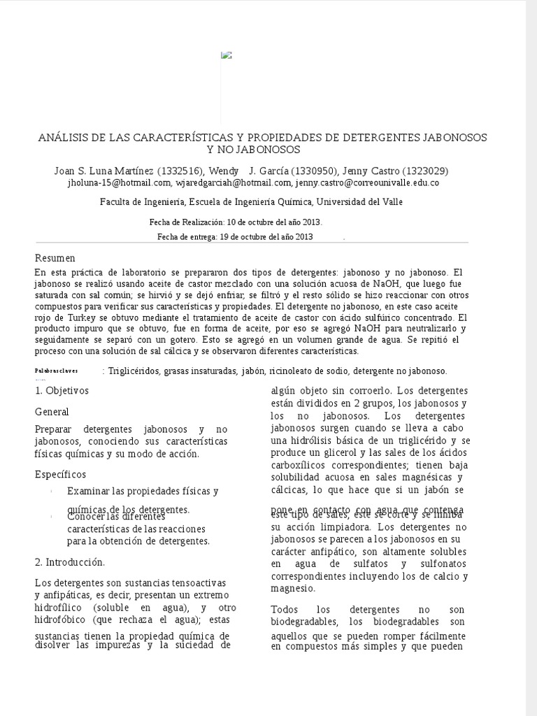 Dokumentips Analisis De Las Caracteristicas Y Pro 230826 183910 Pdf Detergente 