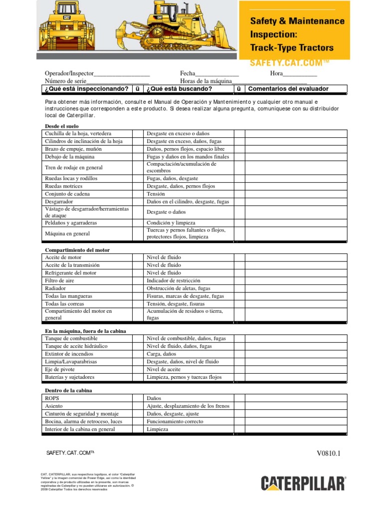 Hoja Check List Tractor Oruga Grande | PDF | Transporte | Tecnología de ...