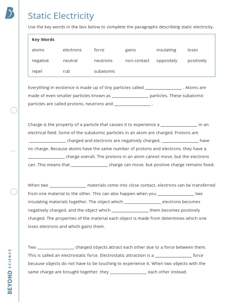 KS3 Static Electricity Gap-Fill | PDF