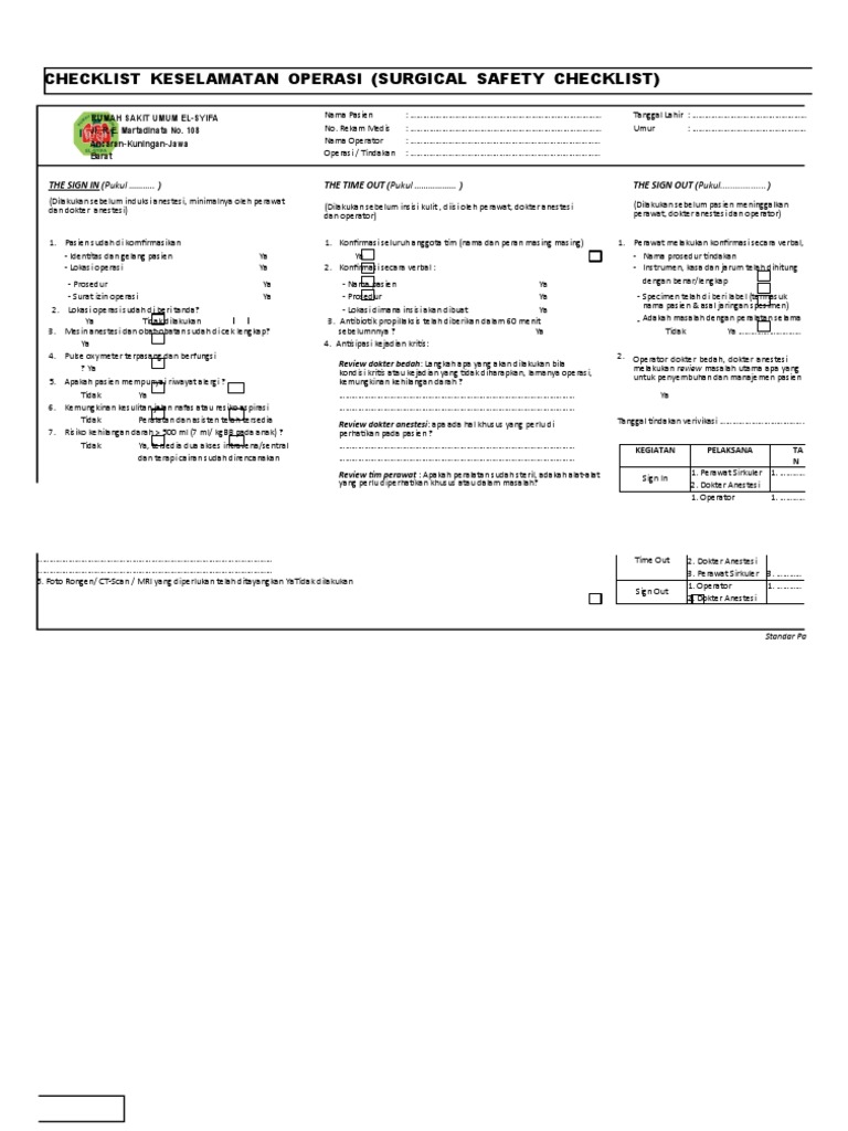 Form CheckList Keselamatan Operasi | PDF