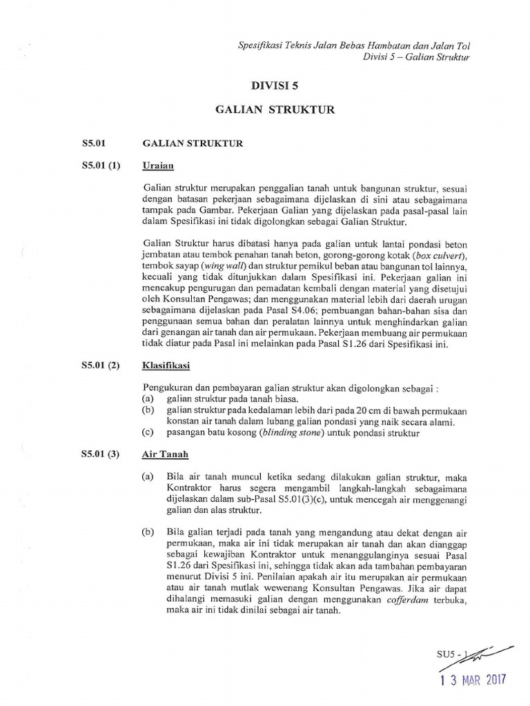 Spesifikasi Galian Struktur Jalan Tol | PDF