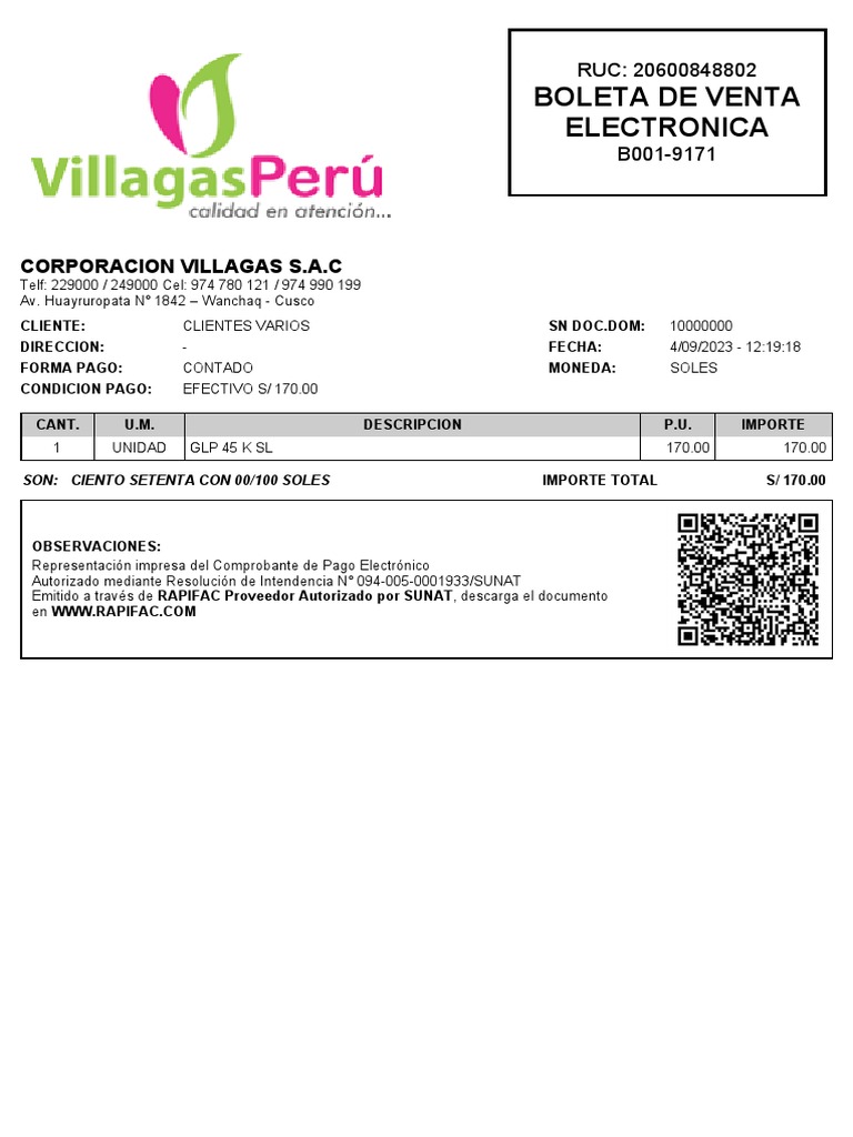 Boleta - Electronica B001 9171 20230904 | PDF