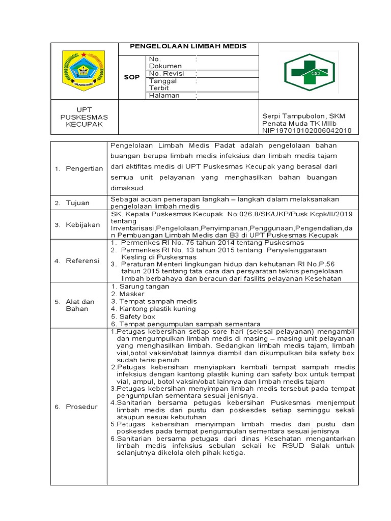 Sop Pengelolaan Limbah Medis | PDF