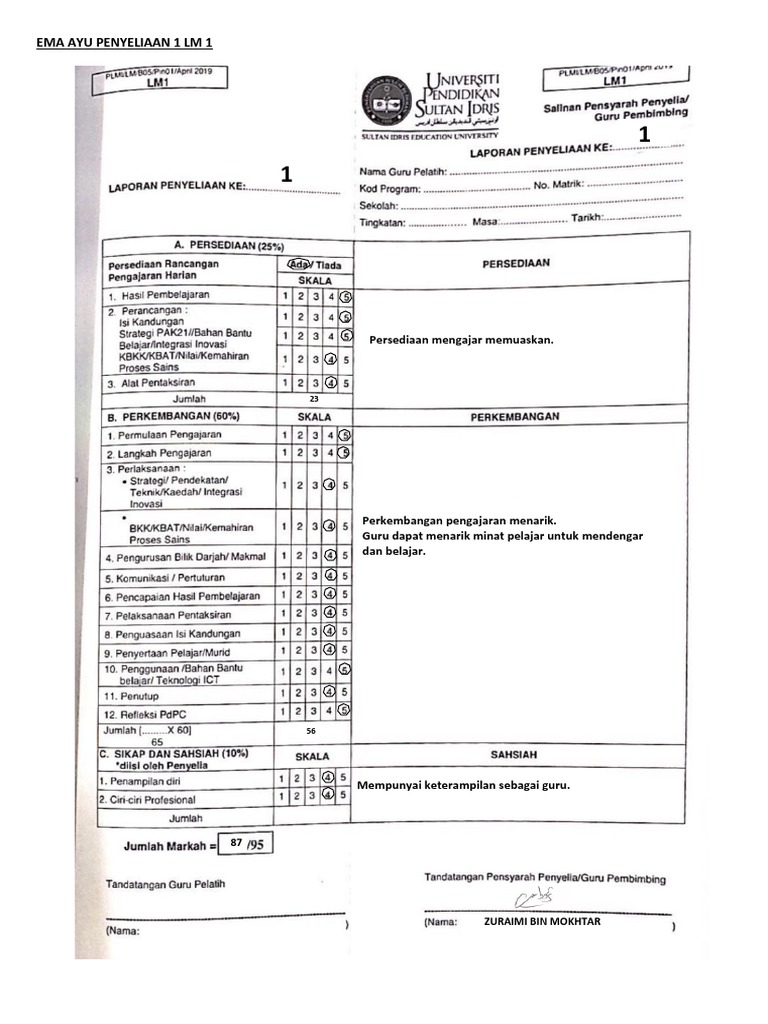 Pdf2 Ema Ayu Borang Penyeliaan Latihan Mengajar | PDF
