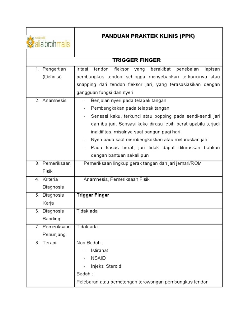 Panduan Diagnosis dan Tatalaksana Trigger Finger | PDF