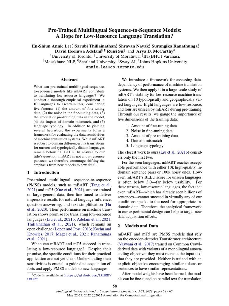 Pre Trained Multilingual Sequence To Sequence Models Pdf Human Communication Linguistics