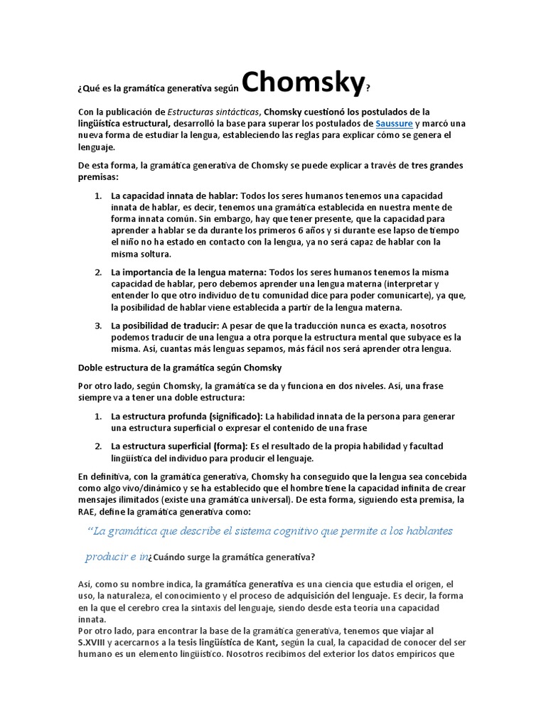 Chomsky | PDF | Noam Chomsky | Oración (Lingüística)