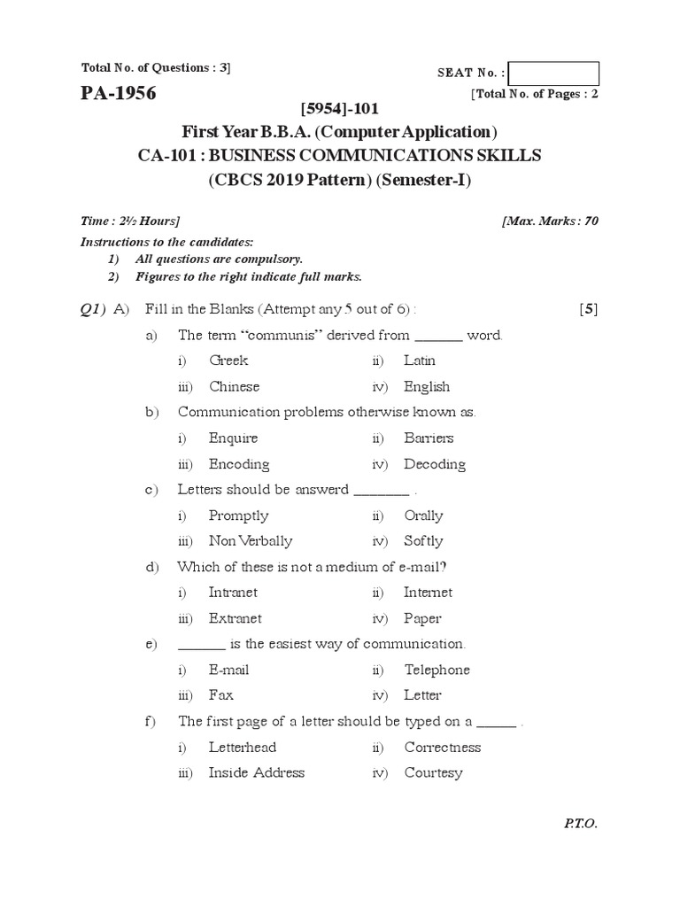 B.B.A (C.a) 2019 Pattern | PDF | Databases | Computing