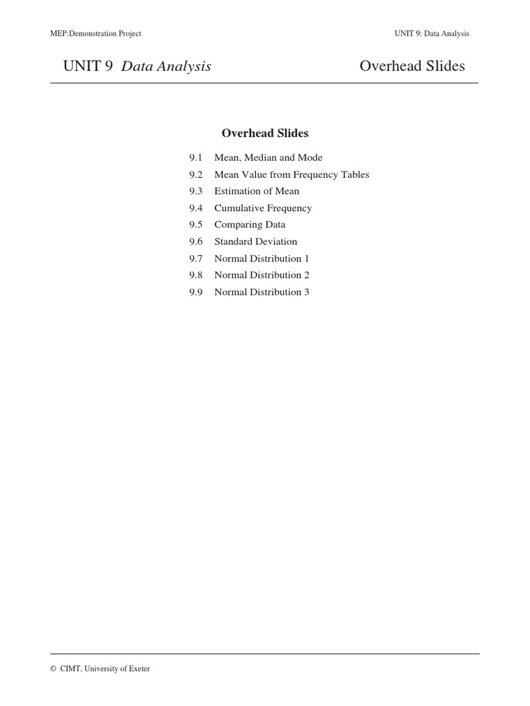 MDM4U Data Analysis 7. - Overhead - Slides | PDF | Mode (Statistics) | Mean