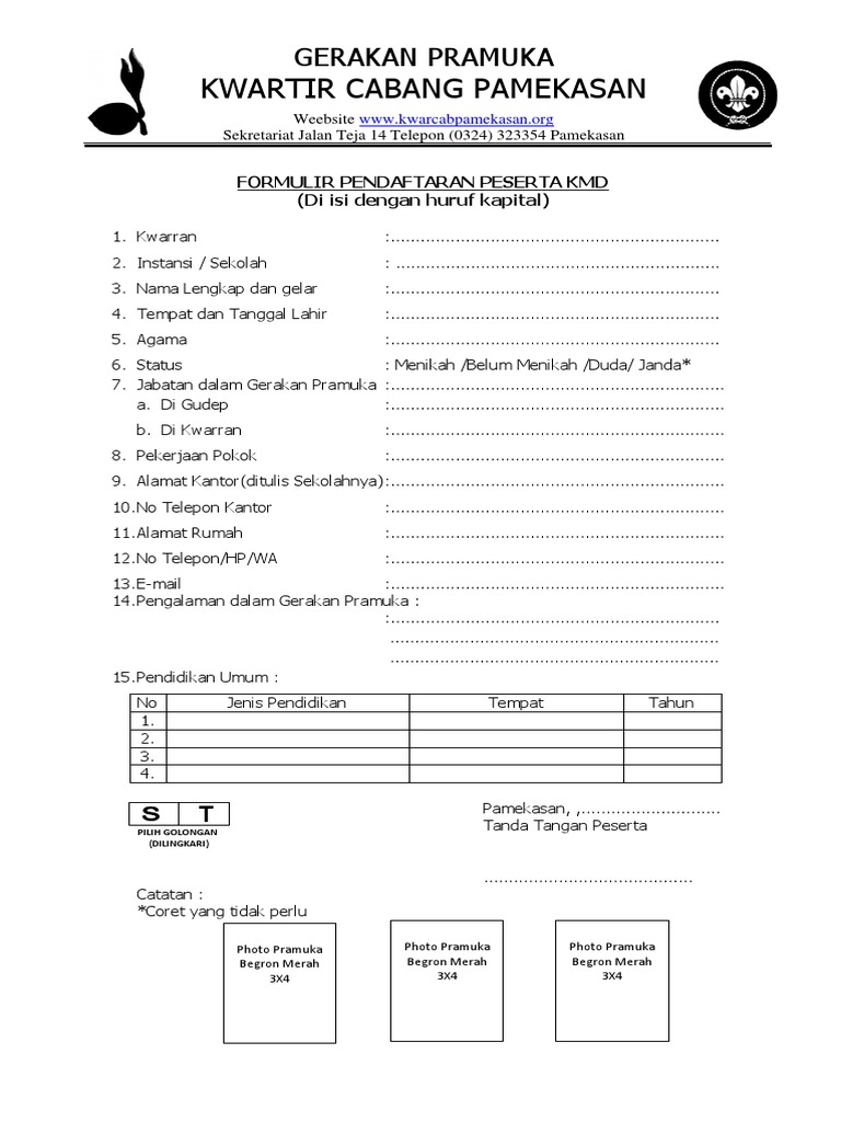Formulir Calon Peserta KMD Dan KML - 075002 | PDF