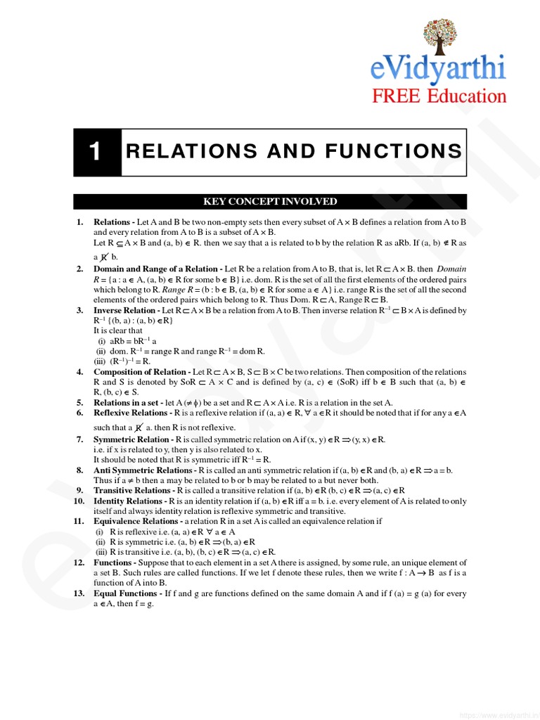 Class 12 Chapter 1 Maths Important Formulas | PDF | Function (Mathematics) | Mathematical Relations