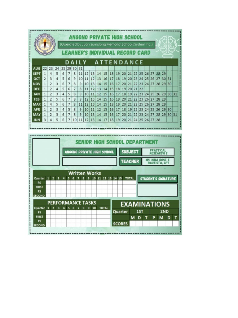 PR2 Learners Individual Record Card | PDF