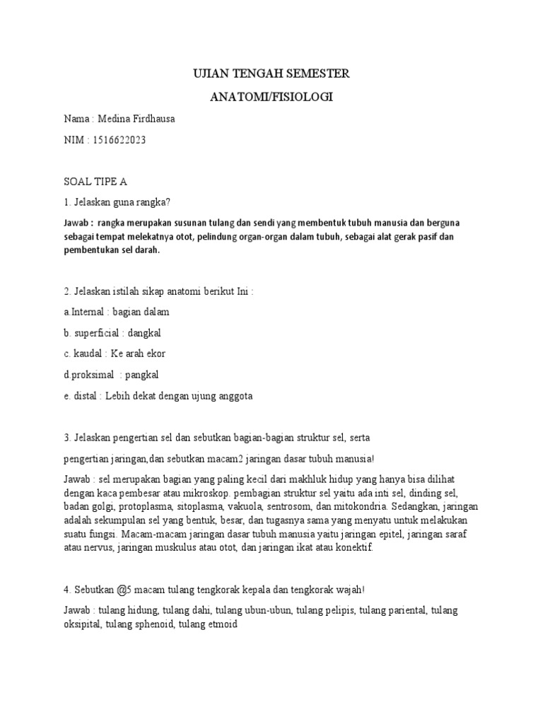 Uts Anatomi Fisiologi | PDF | Sains & Matematika | Kesehatan Holistik