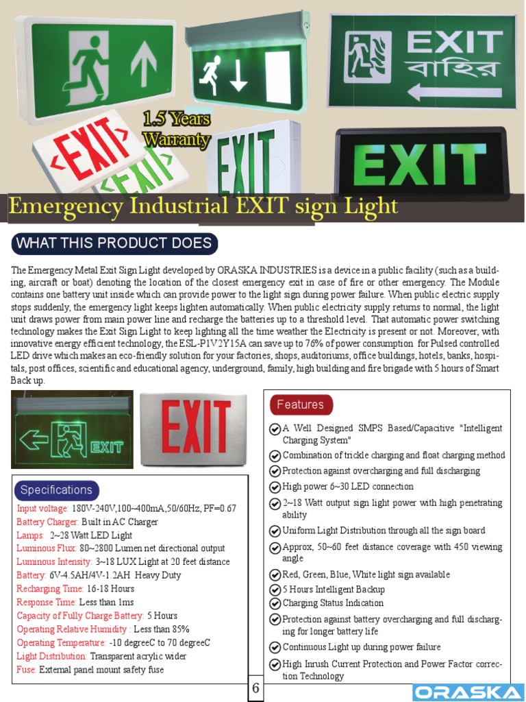 3 Emergency EXIT Sign Light ORASKA | PDF | Rechargeable Battery ...