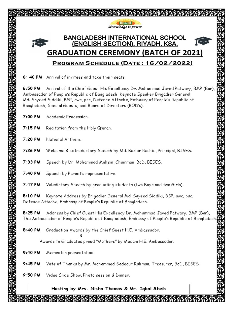 GRADUATION PROGRAM LIST - Batch of 2021 | PDF