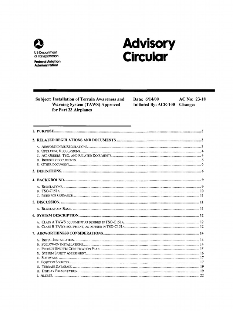 AC - 23-18 - Installation of Terrain Awareness and Warning System (TAWS ...