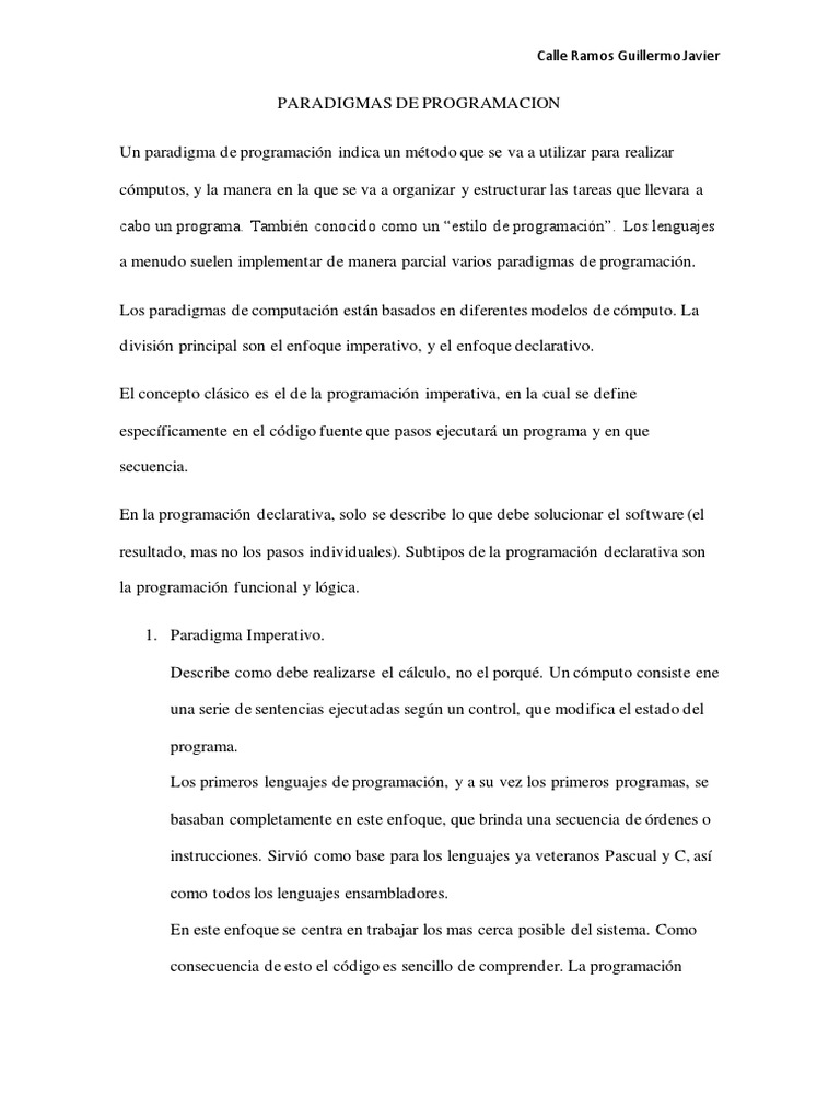 Paradigmas De Programación Pdf Objeto Informática Lenguaje De 