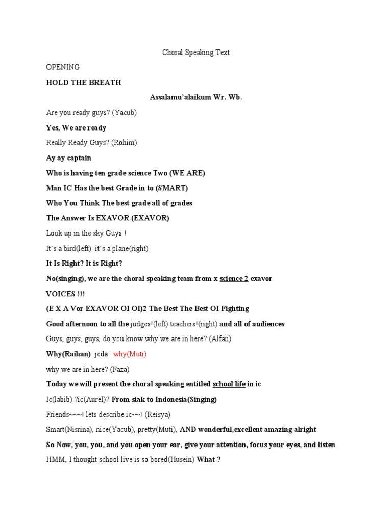 Choral Speaking Teks | PDF