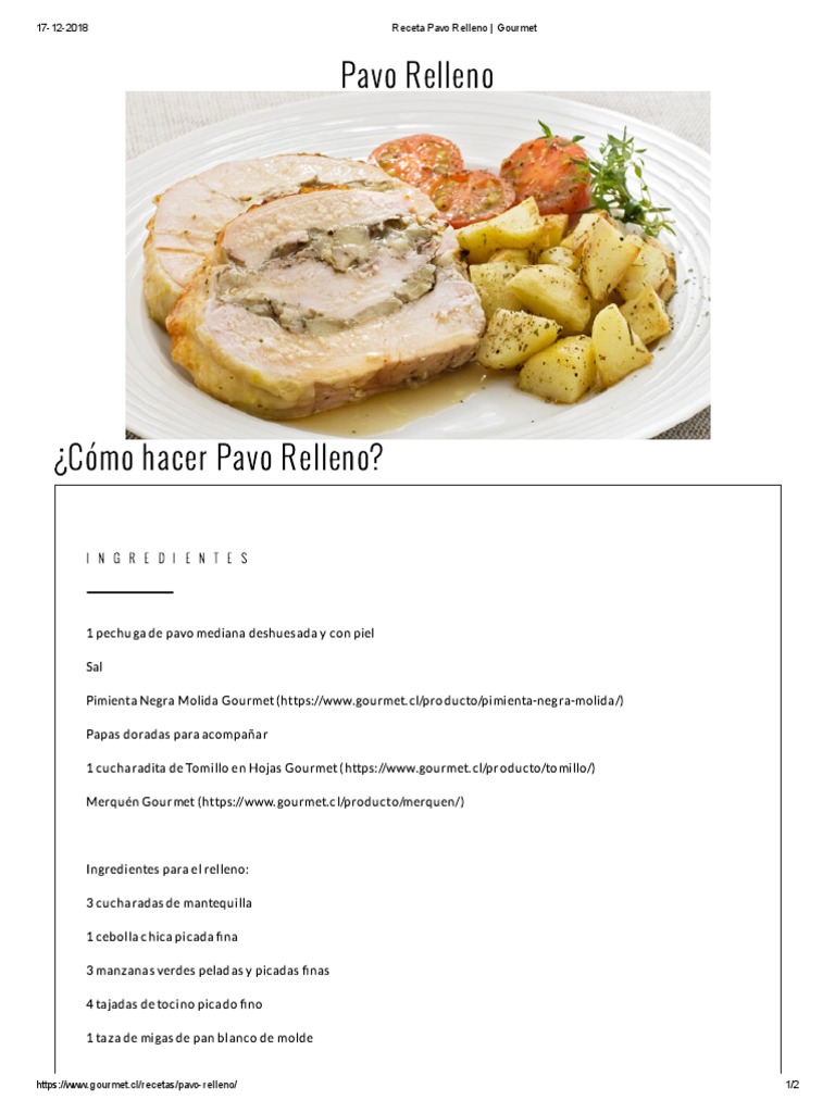 Receta Pavo Relleno - Gourmet | PDF | Relleno | Panes