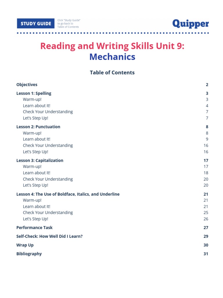 PDF - RW 11 - Unit 9 - Mechanics 4 Topics | PDF | Spelling | Comma