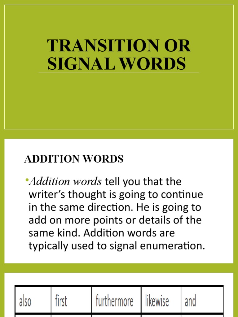 Types of Transition Signal Words | PDF