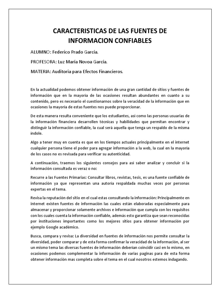 Fuentes de Informacion Confiable Federico Prado | PDF | Información ...
