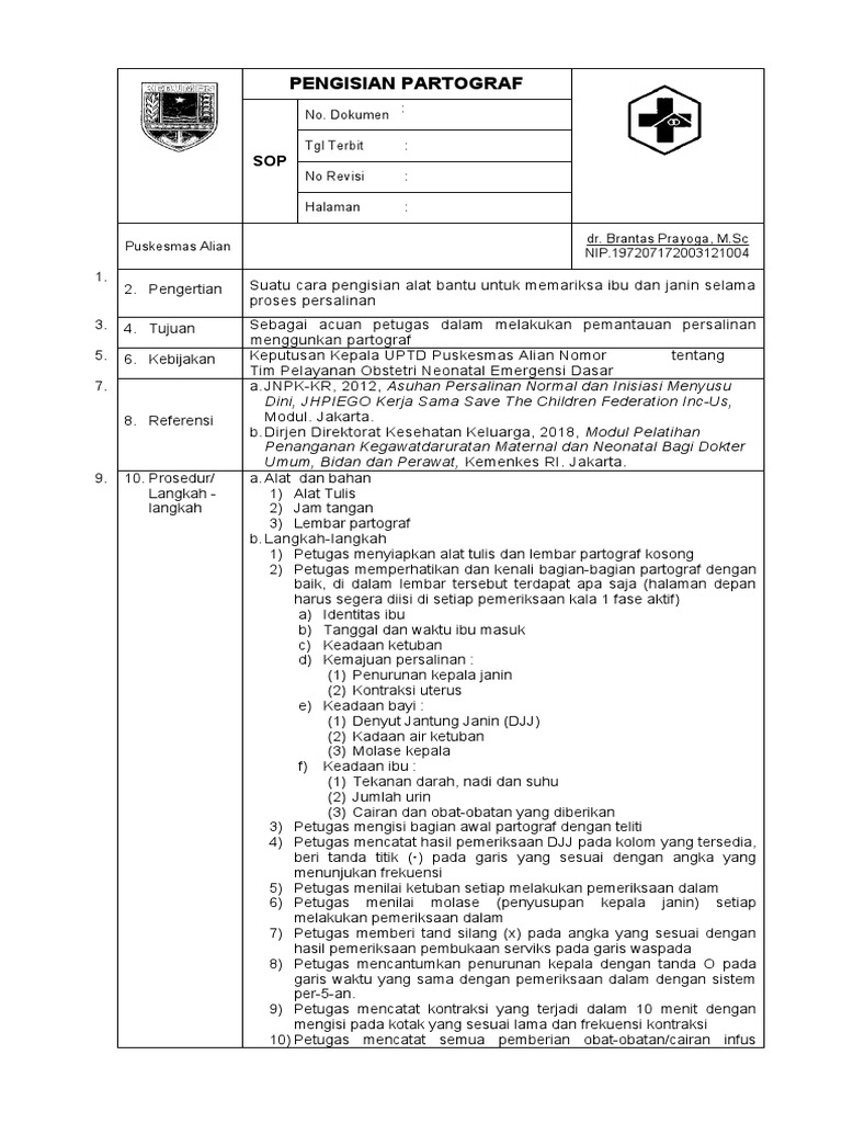 Sop Pengisian Partograf | PDF