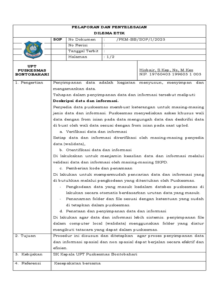 Sop Penyimpanan Data | PDF
