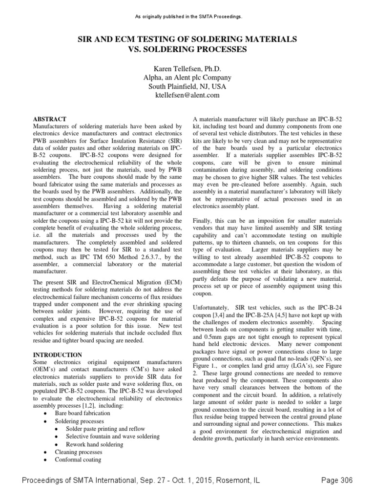 SIR and ECM Testing for Soldering Materials | PDF | Printed Circuit ...