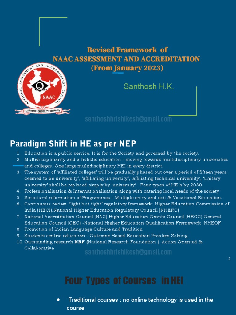 Revised Framework of NAAC ASSESSMENT AND ACCREDITATION (From Jan 2023) - 1 | PDF | Evaluation ...