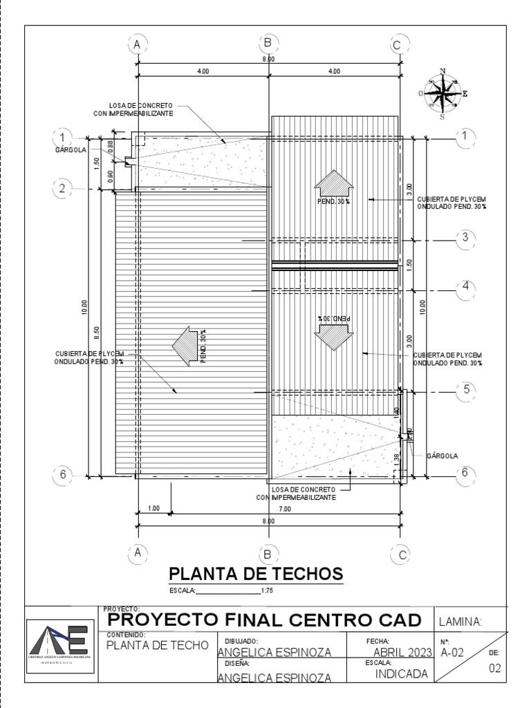 Planta de Techos Proyecto Final Centro Cad: Ingeniería Civil | PDF