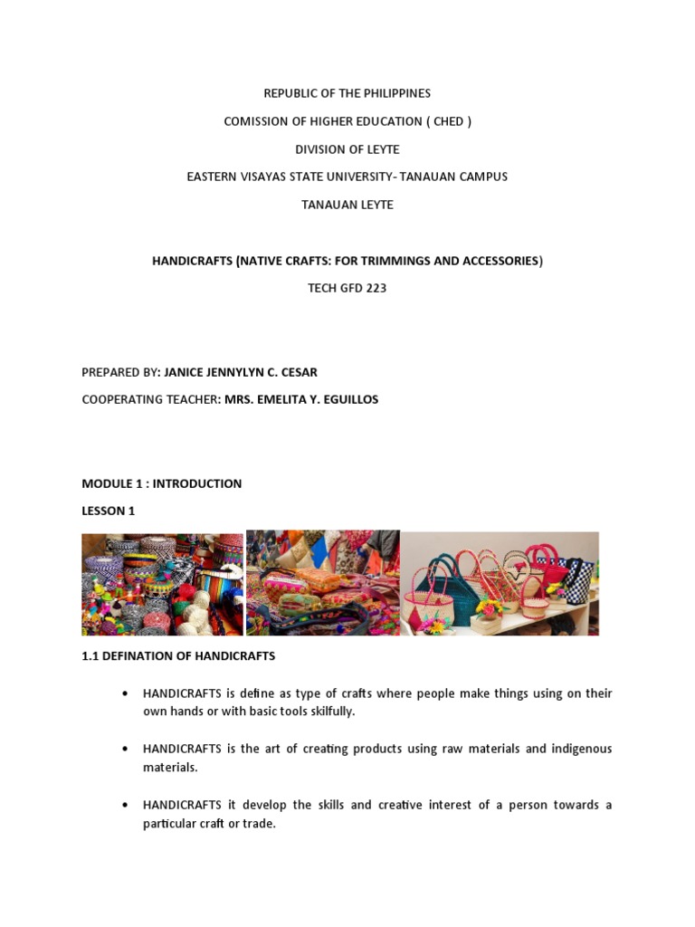 LESSON-1 in Handicraft | PDF | Crafts | Tools