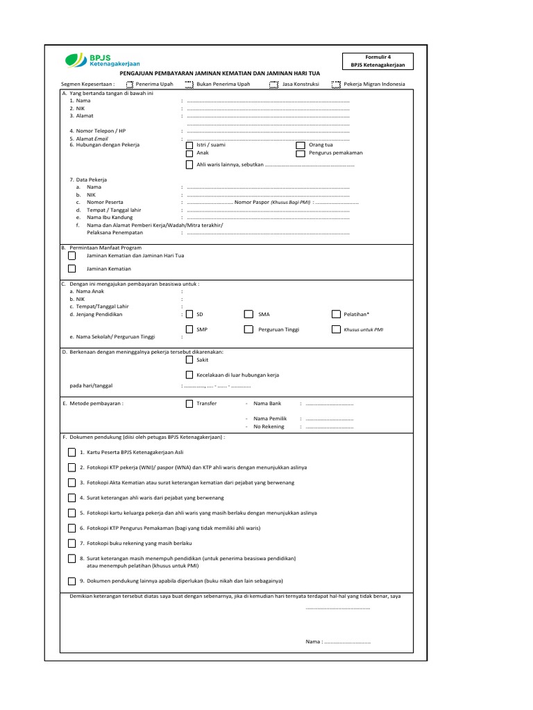 Formulir Pengajuan Pembayaran JKM | PDF | Karier & Perkembangan ...