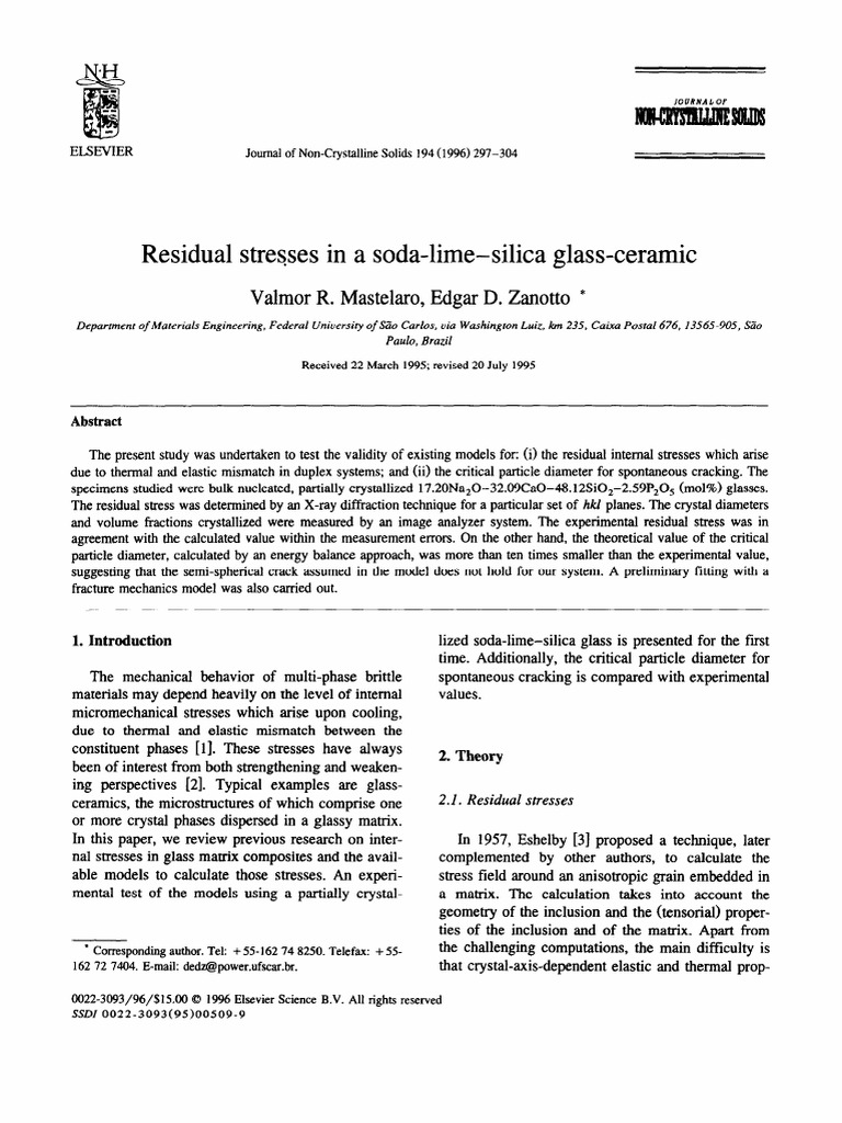 1400 - Residual Stresses in A Soda-Lime-Silica Glass-Ceramic | PDF | Fracture Mechanics | Fracture