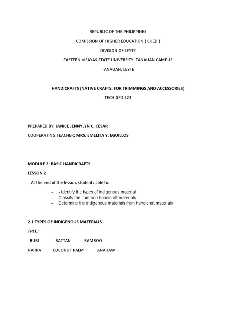 LESSON-2 in BASIC HANDICRAFTS | PDF | Social Science | Home & Garden