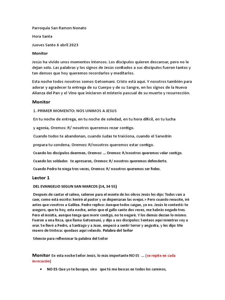 Hora Santa Jueves Santo 2023 | PDF | Jesús | María, madre de Jesús