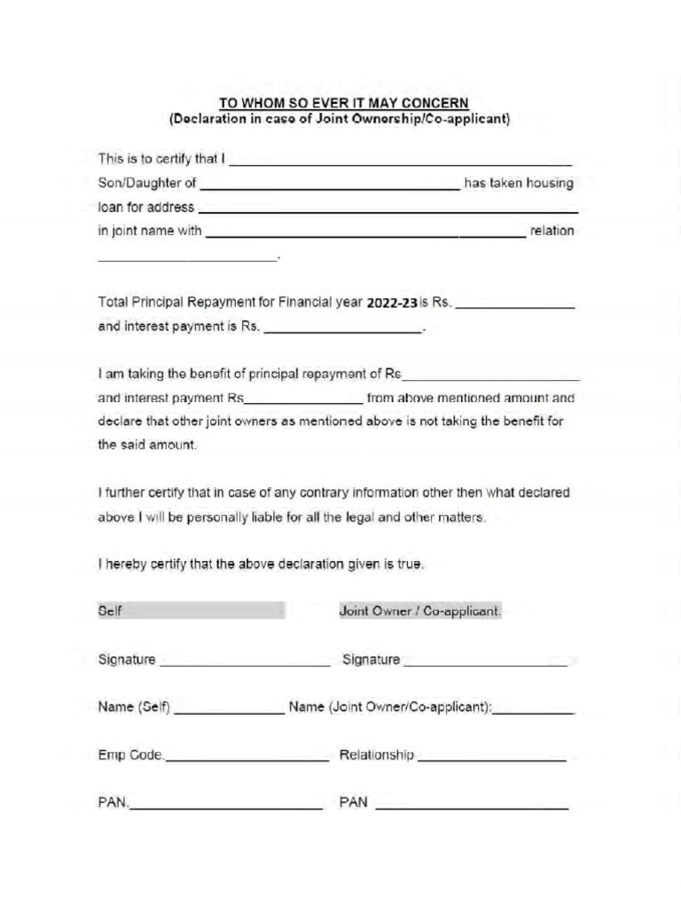 Joint Declaration For Availing Benefit of House Loan | PDF Joint Declaration For Availing Benefit of House Loan | PDF