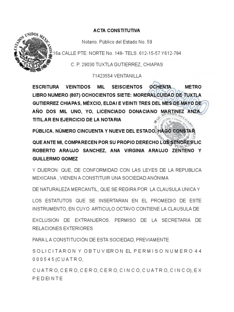 Acta Constitutiva3 | Descargar gratis PDF | Negocios económicos | Justicia
