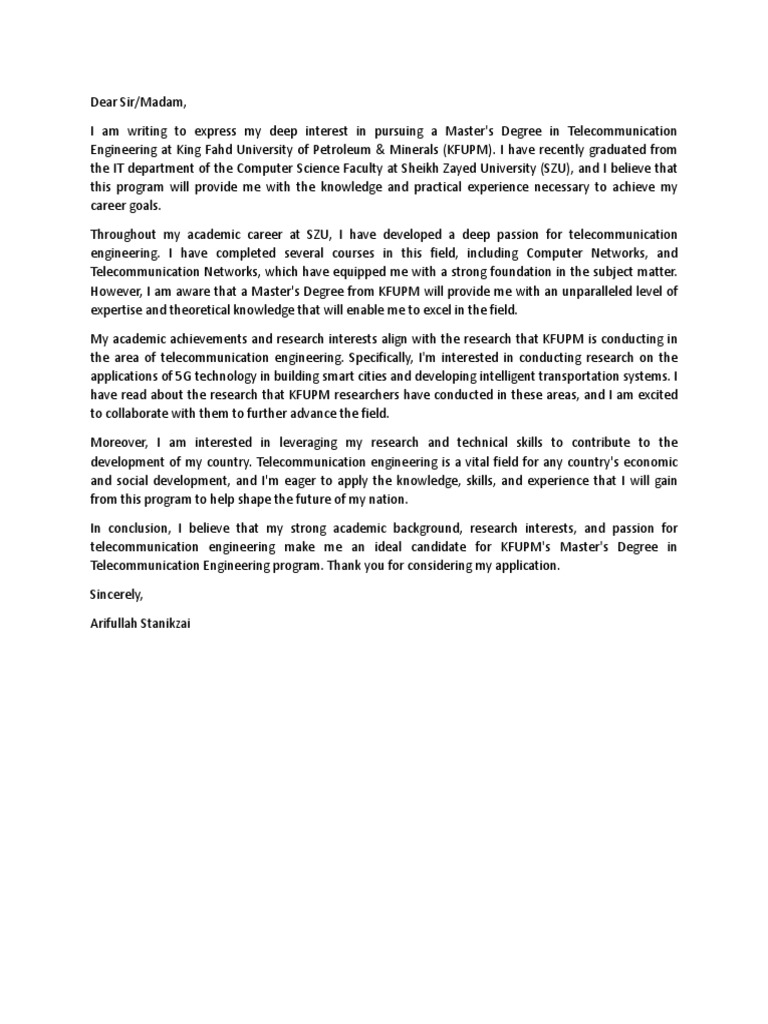 Statement of Purpose Letter | PDF