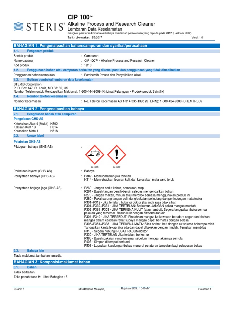 CIP100 - SDS - Bahasa Malaysian | PDF