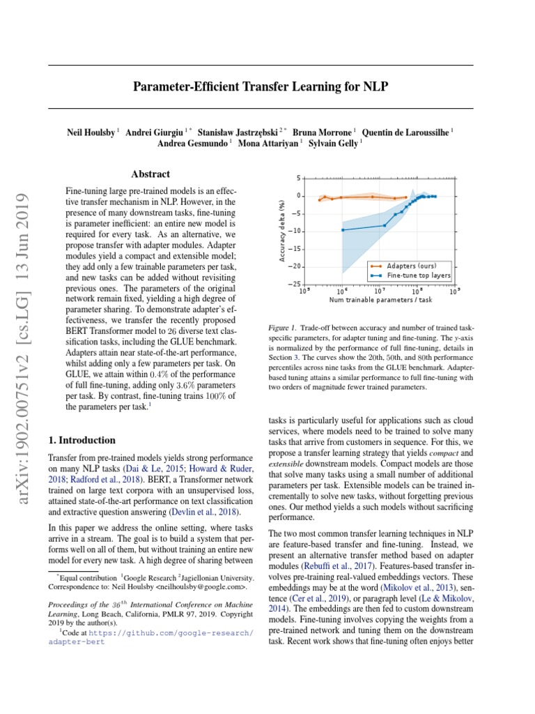 Parameter-Efficient Transfer Learning For NLP: Dai & Le 2015 Howard & Ruder 2018 Radford Et Al ...