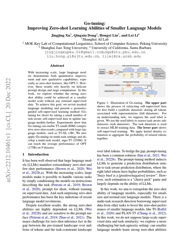 Go-Tuning: Improving Zero-Shot Learning Abilities of Smaller Language Models | PDF | Logical ...