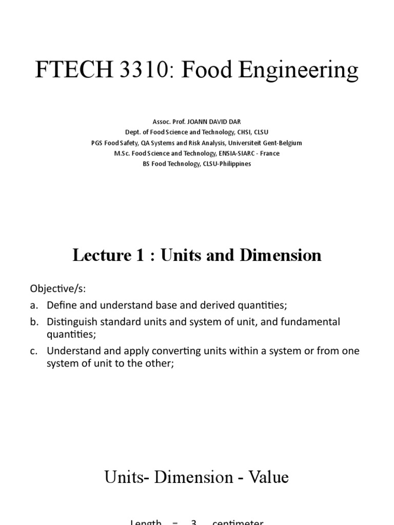 Understanding Units and Dimensions in Food Engineering | PDF ...