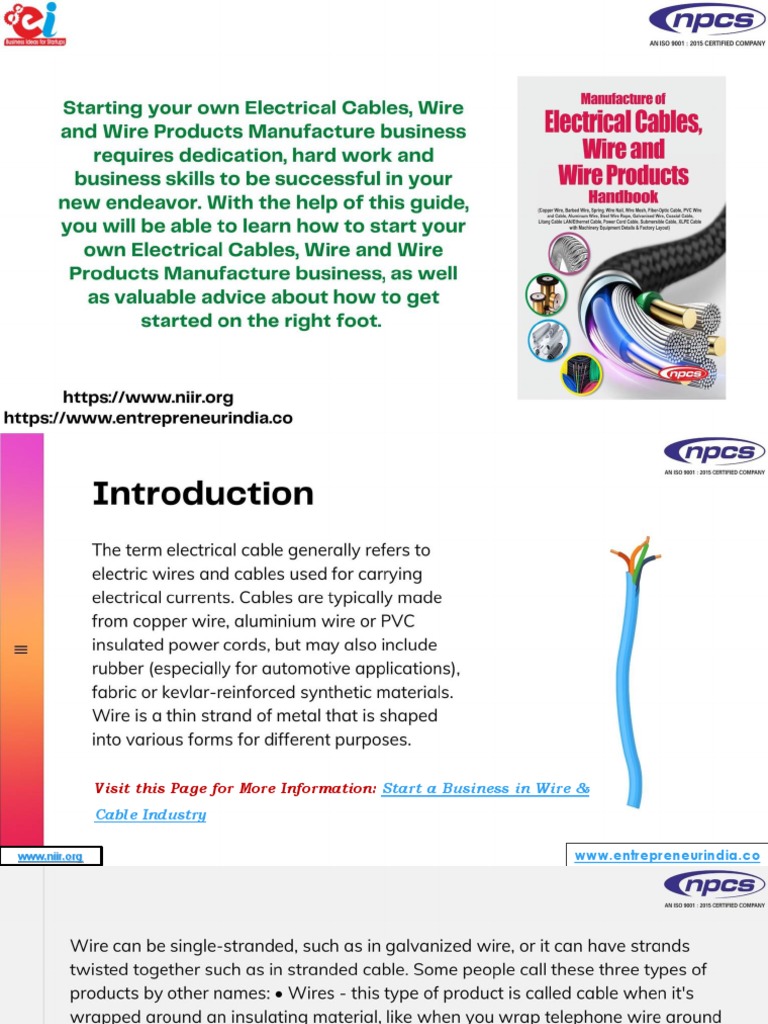 Manufacture of Electrical Cables, Wire and Wire Products Handbook ...