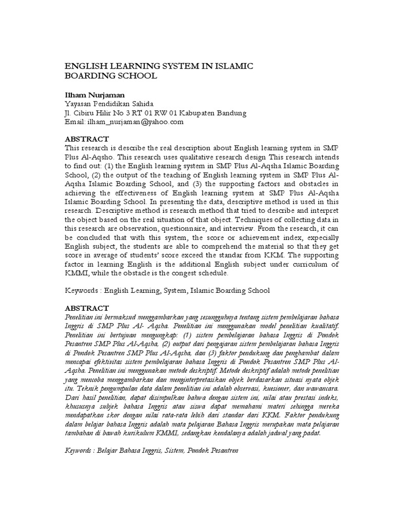 Journal English Learning System in Islamic Boarding School | PDF Journal English Learning System in Islamic Boarding School | PDF