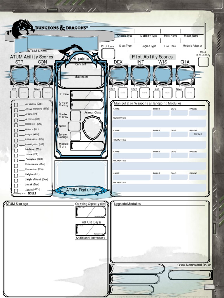 ATUM Character Sheet by Vall Syrene | PDF | Tanks | Tracked Military ...