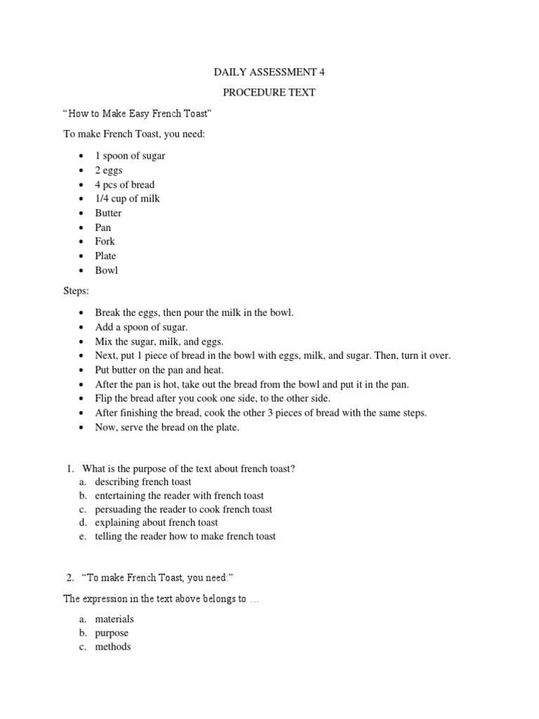 Daily Assessment 4 | PDF | Cakes | Cuisine