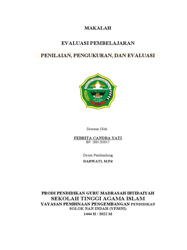 Makalah Evaluasi Pembelajaran | PDF
