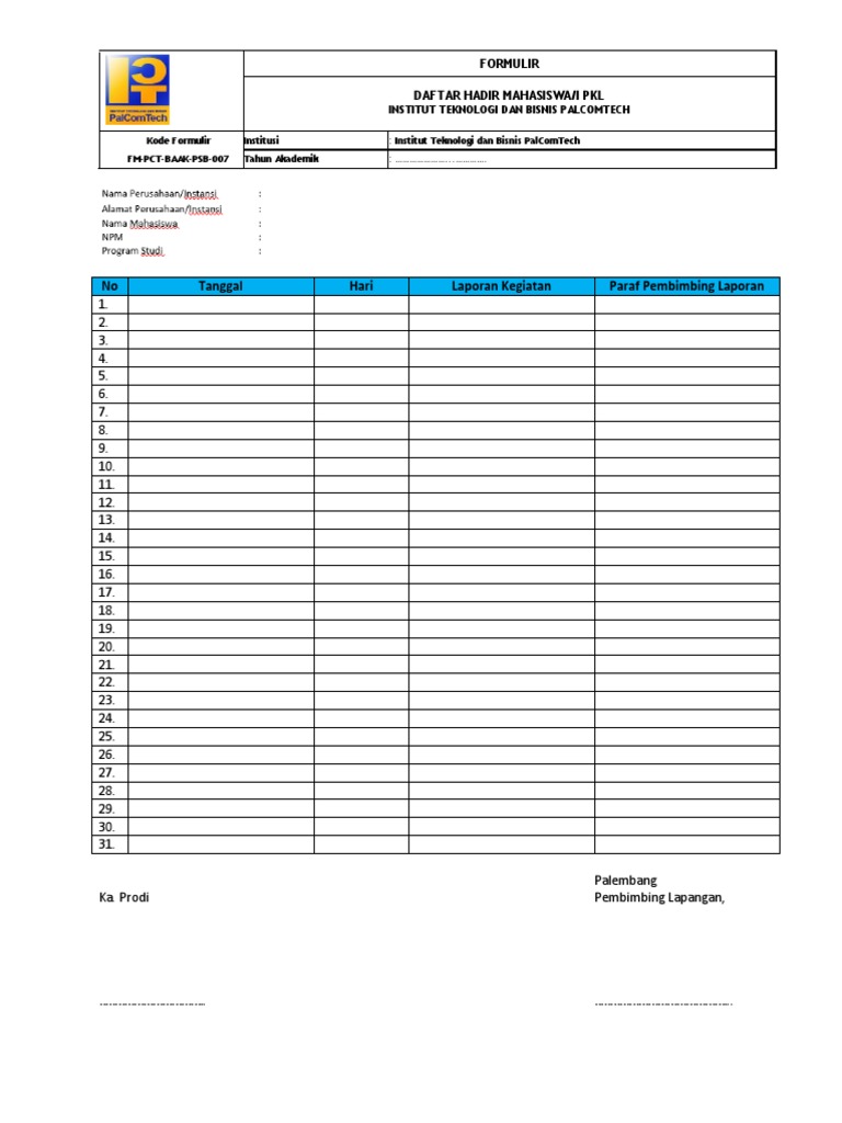 Form Absensi PKL | PDF